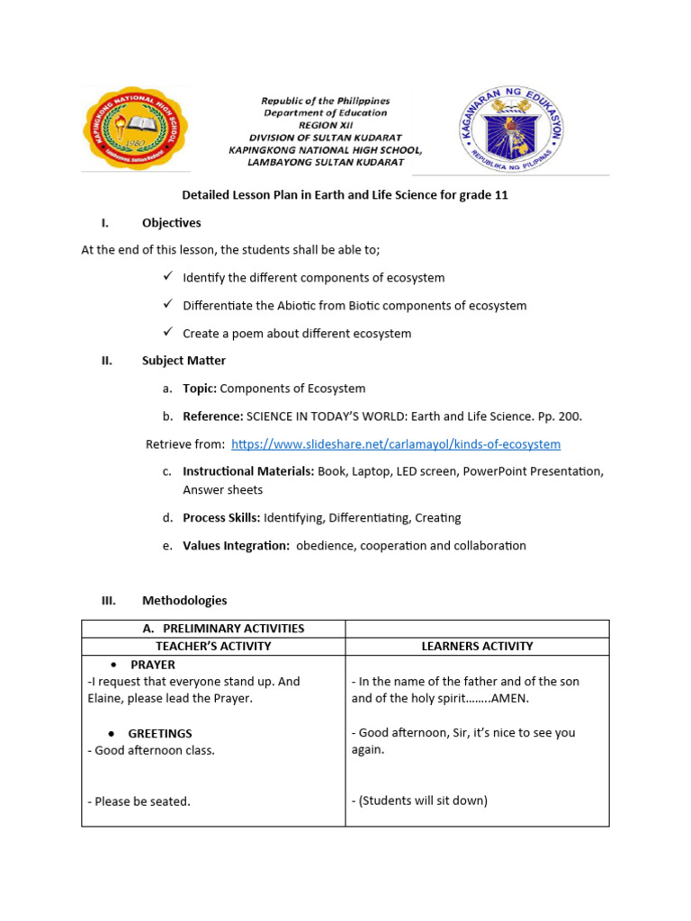 Detailed Lesson Plan in Earth and Life Science For Grade 11 | PDF ...