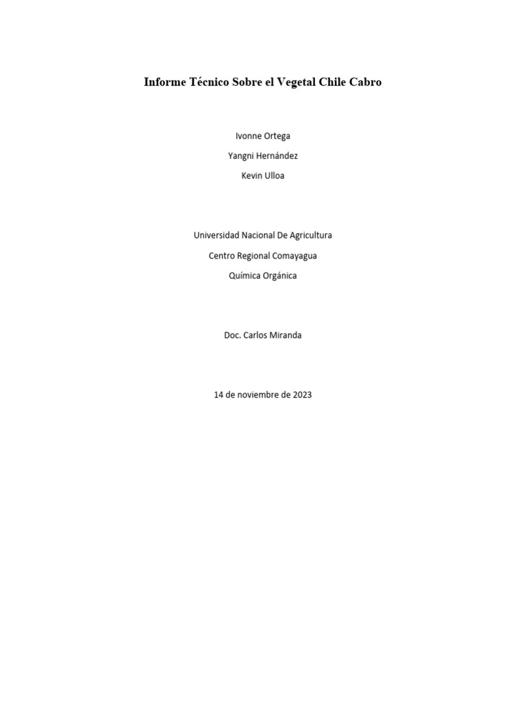 Informe Técnico Sobre El Vegetal Chile Cabro-Borrador 1 | PDF ...