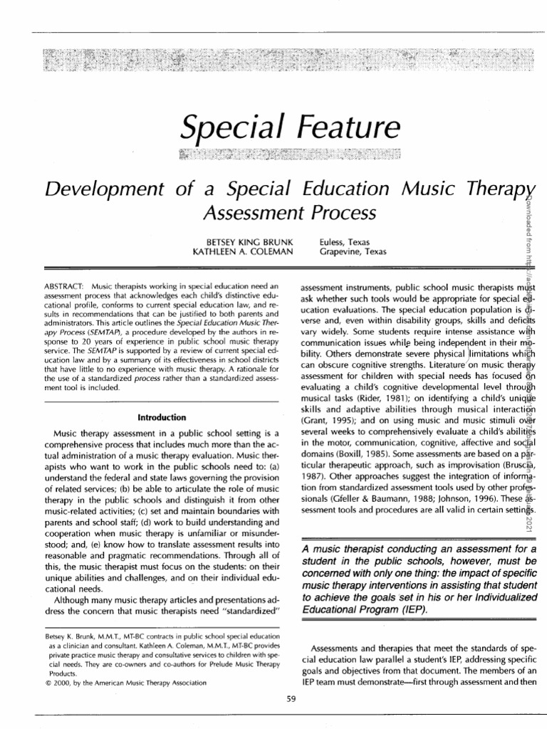 SEMTAP: Music Therapy Assessment Guide | PDF