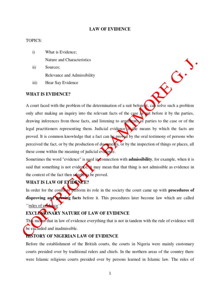 Law of Evidence 1 (Bamimore) | PDF