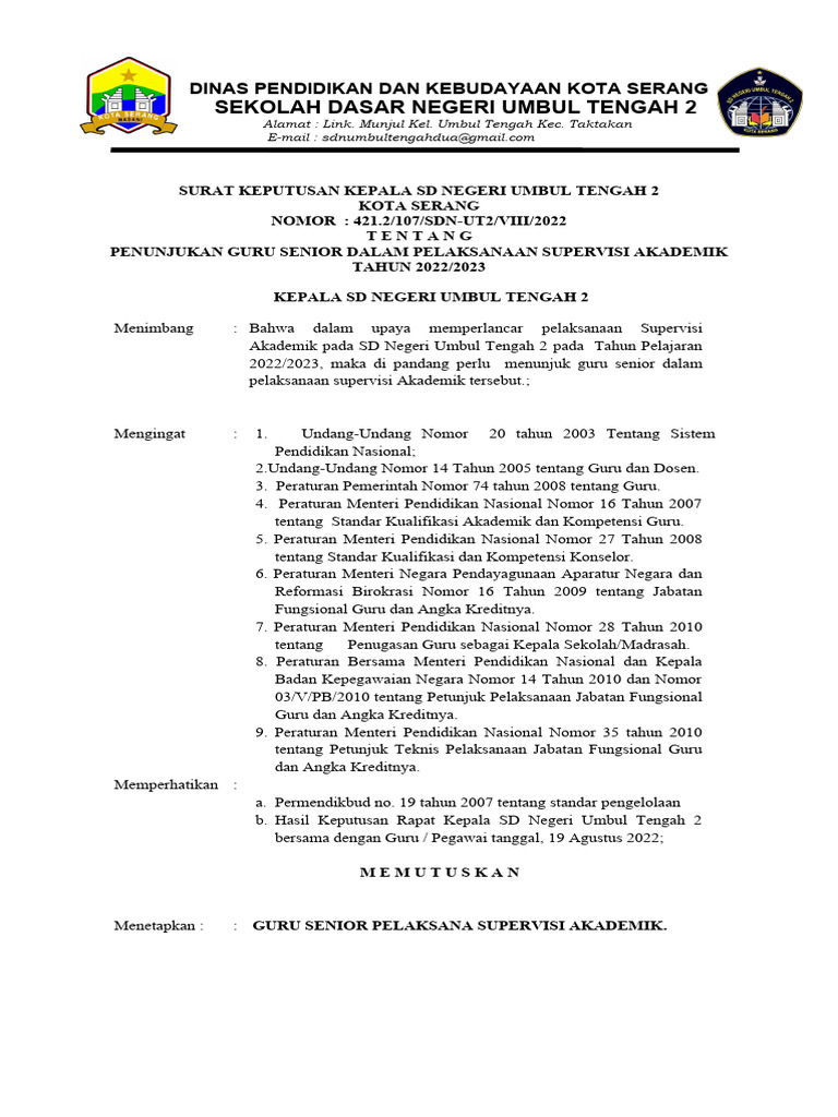 Penunjukan Guru Senior SD | PDF