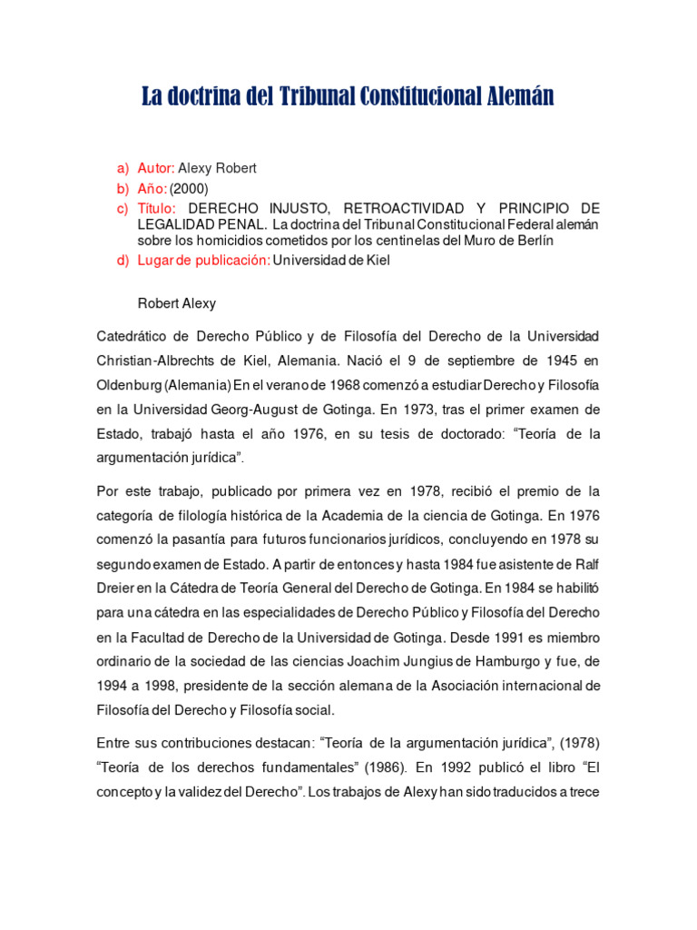 Doctrina del Tribunal Constitucional Alemán CONTROL DE LECTURA | PDF | Gobierno | Justicia