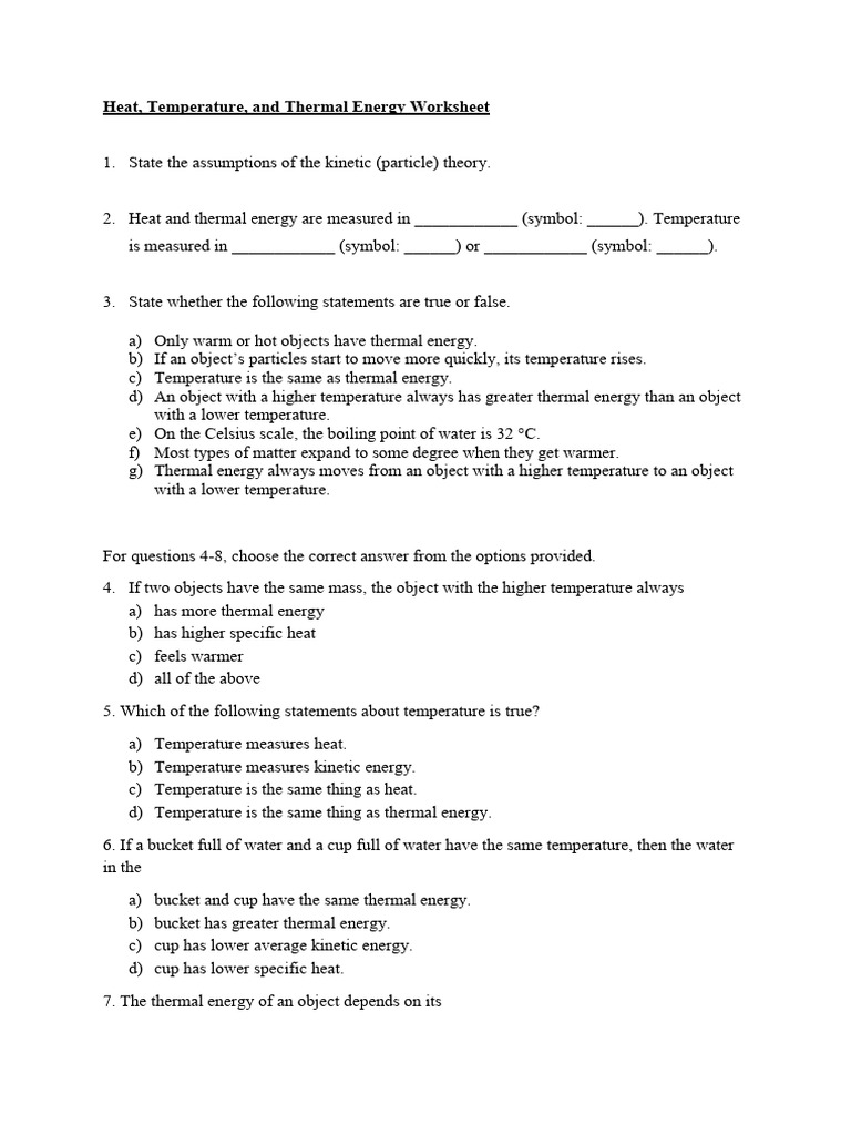 Heat and Temperature Worksheet | PDF | Temperature | Heat