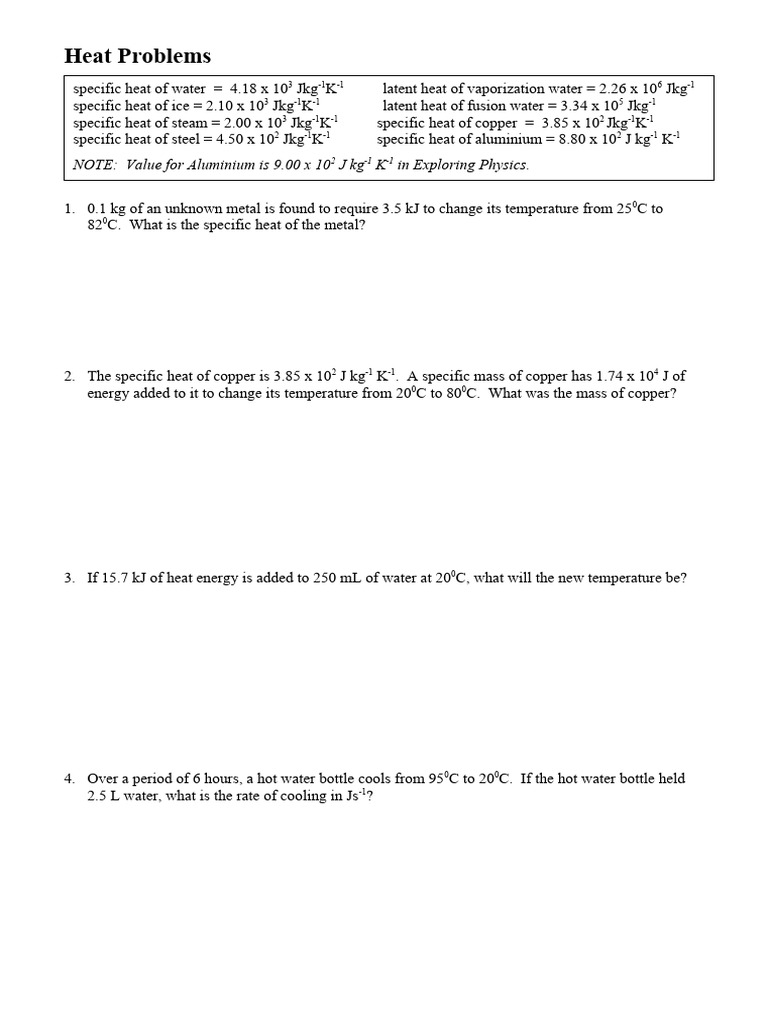 6.0 - Heat Problems | PDF | Water | Latent Heat