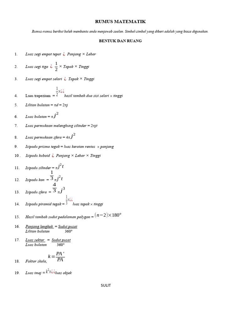 Formula Matematik F1F2F3 | PDF