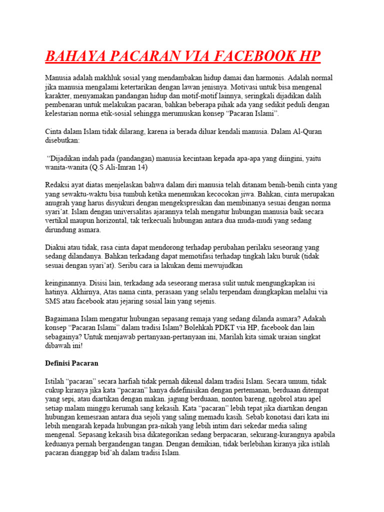 Bahaya Pacaran Via FB Dan HP | PDF