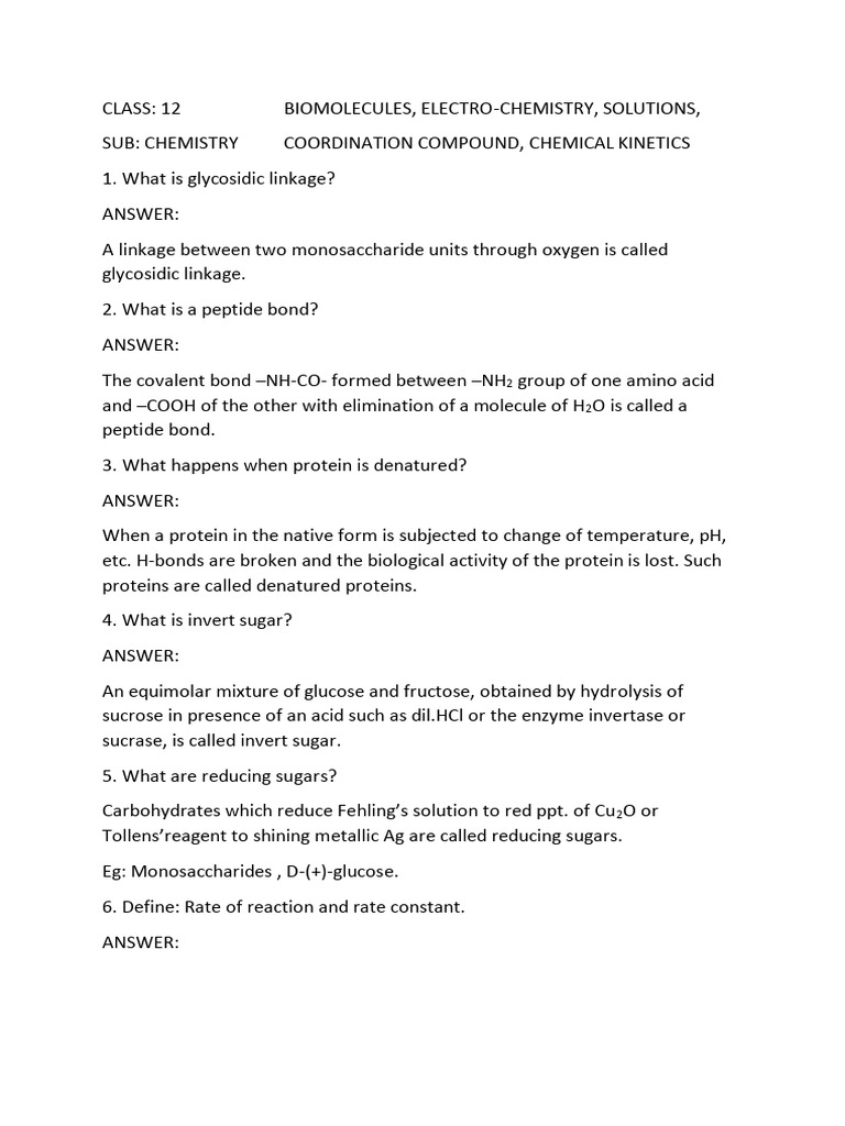Class 12 (Board Questions With Answers) | PDF | Reaction Rate | Applied ...