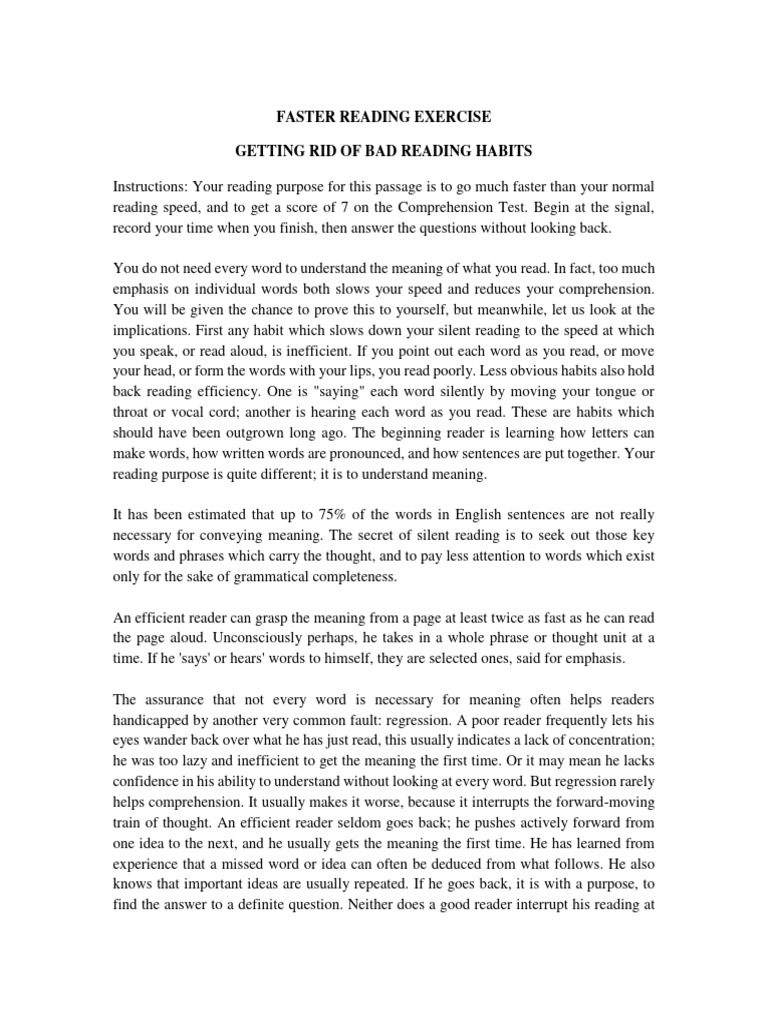 GETTING RID OF BAD READING HABITS | PDF | Reading Comprehension ...