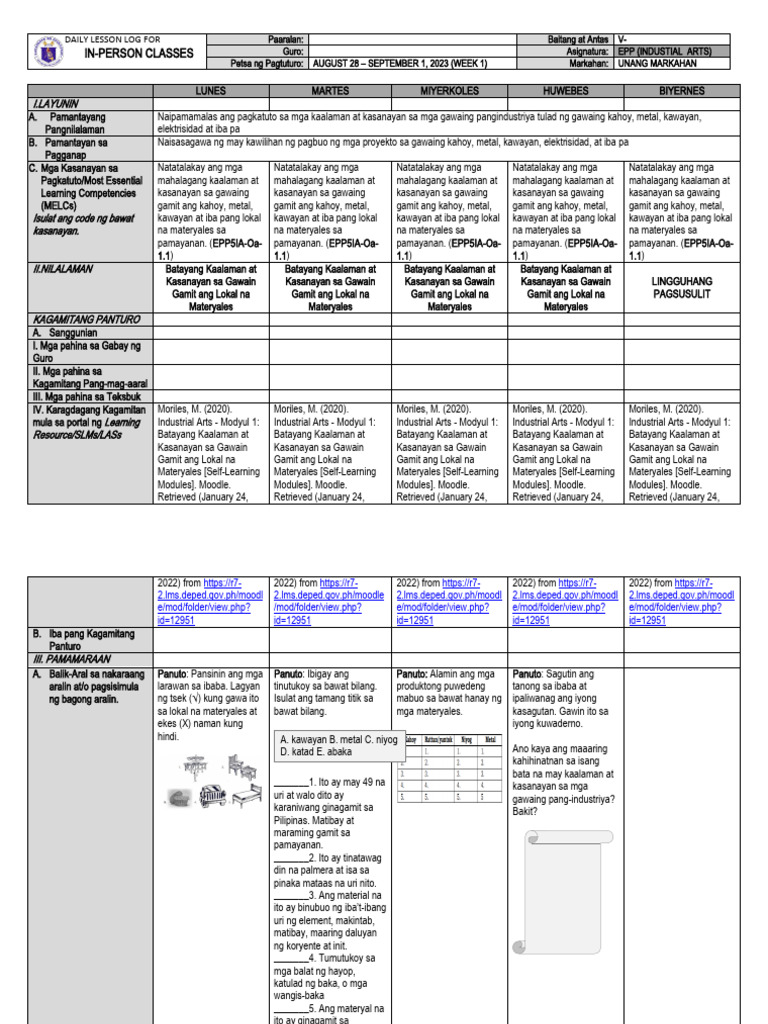 DLL W1 W5 EPP5 IA MELCs | PDF