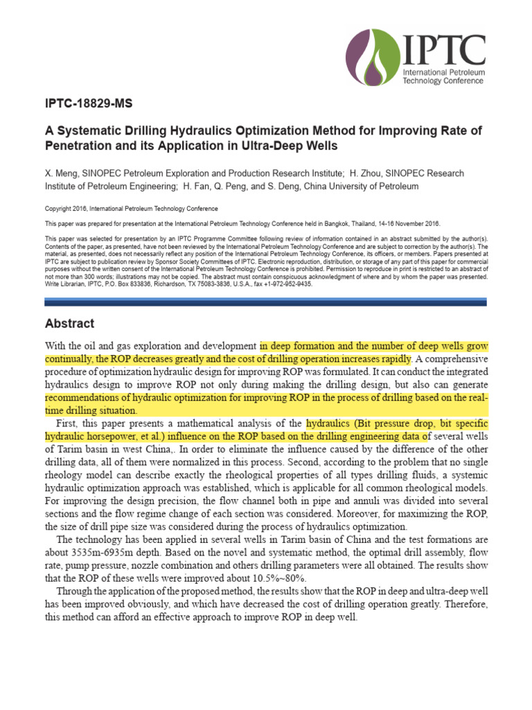 A Systematic Drilling Hydraulics Optimization Method For Improving Rate Of Penetration And Its