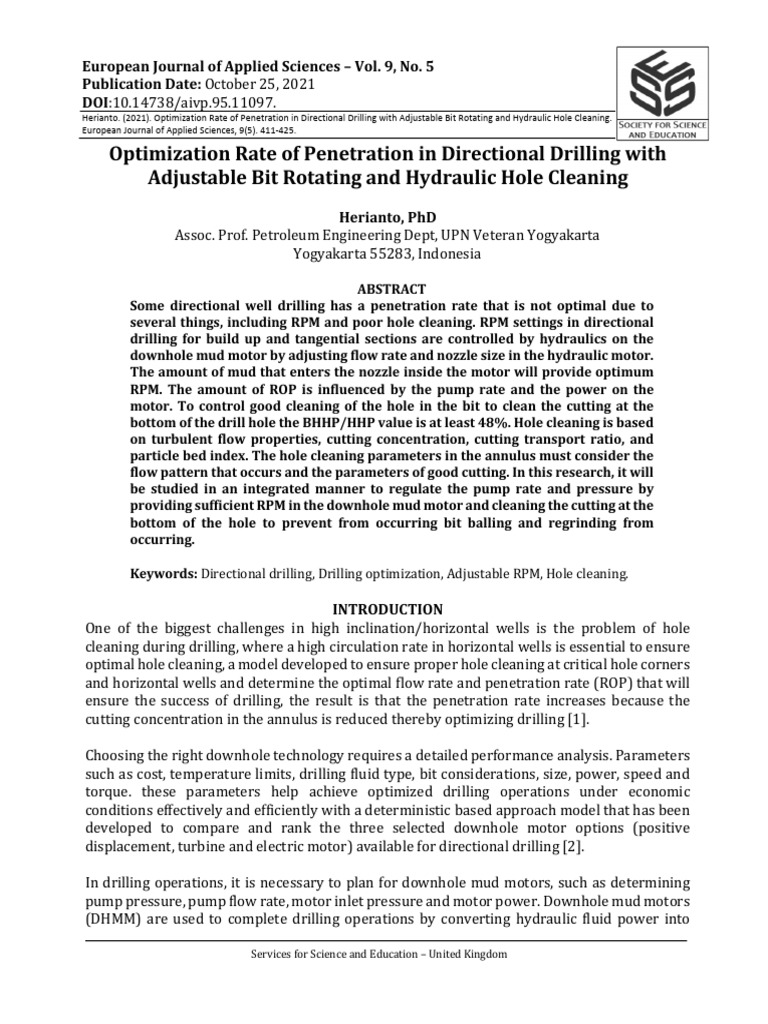 B-4.2. Naskah EJAS-11097-Optimization Rate of Penetration in Directional Drilling | PDF | Casing ...