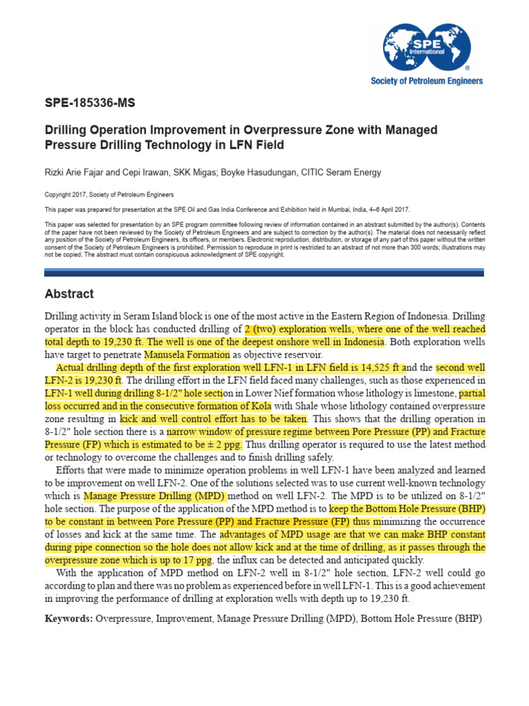 Drilling Operation Improvement in Overpressure Zone With Managed ...
