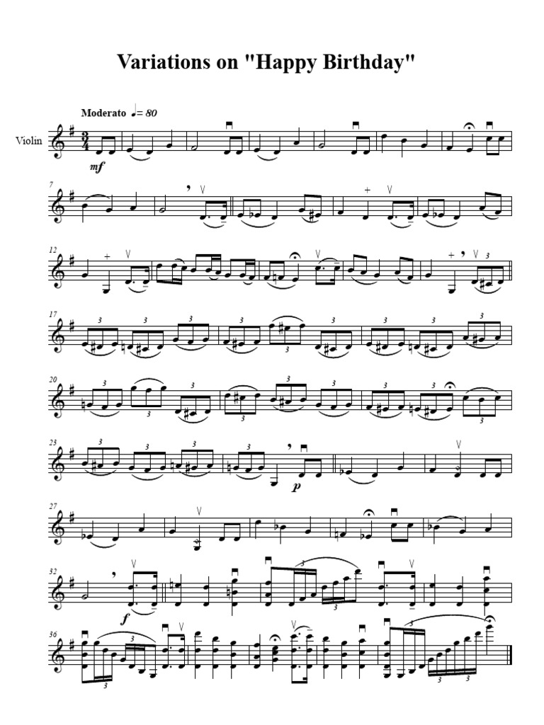Happy Birthday Variations For Violin | PDF