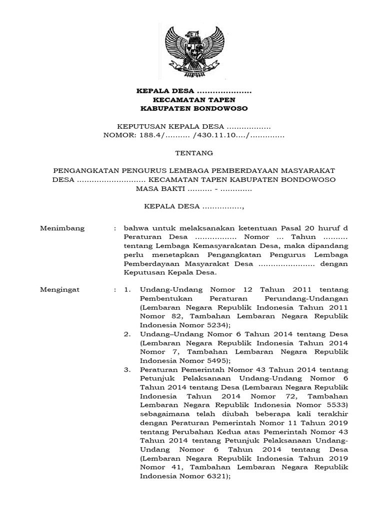 Pengangkatan Pengurus LPM Desa Tapen | PDF