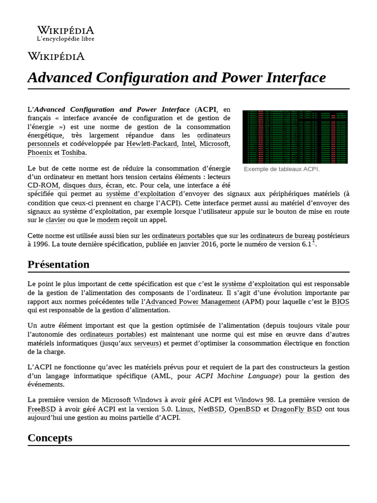 ACPI-Advanced Configuration and Power Interface | PDF | Informatique | Matériel informatique