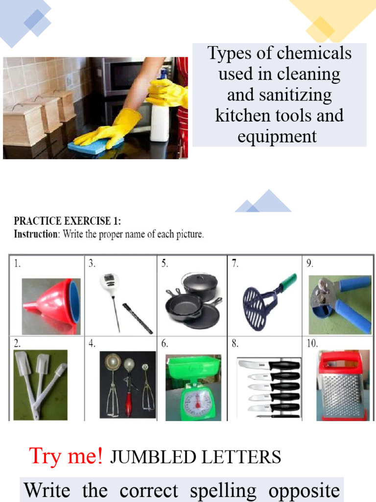 Types of Chemicals Used in Cleaning and Sanitizing Kitchen Tools and ...