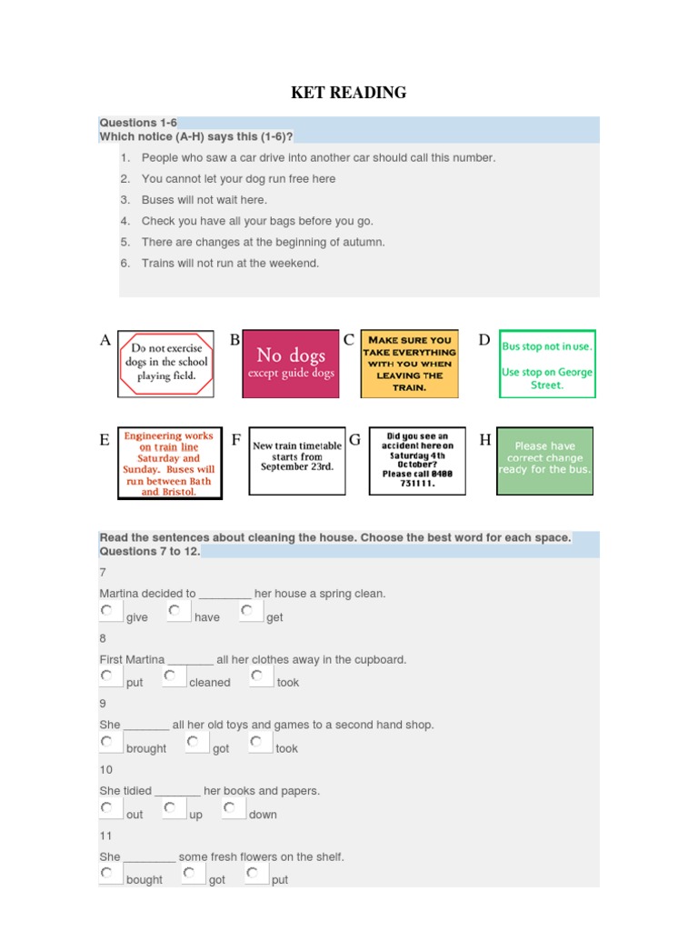 A B C D: Ket Reading | PDF