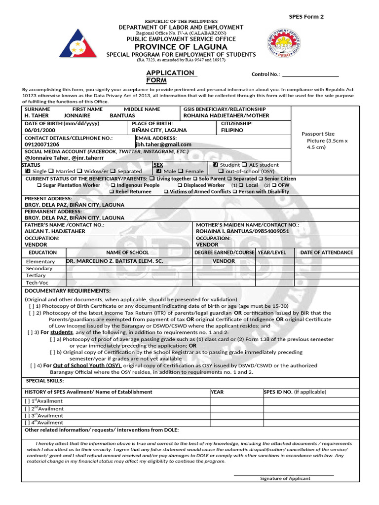 Spes Form 2 | PDF | Government