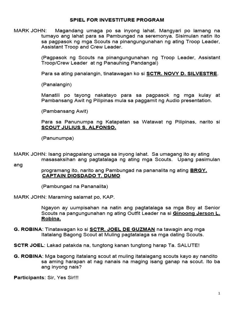 Script for Speil Investiture | PDF