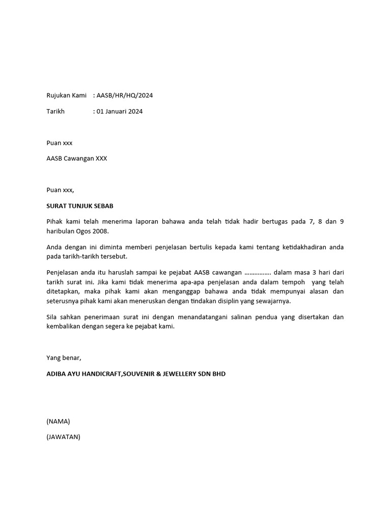 Surat Tunjuk Sebab - Sample | PDF