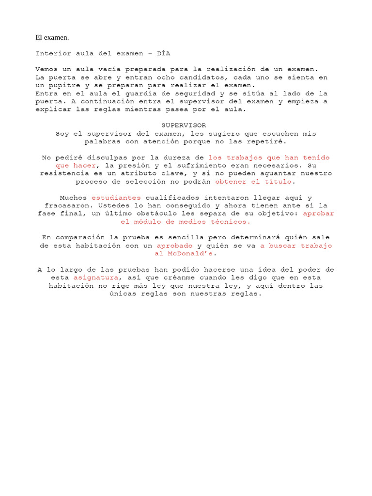 El examen guión secuencia | PDF