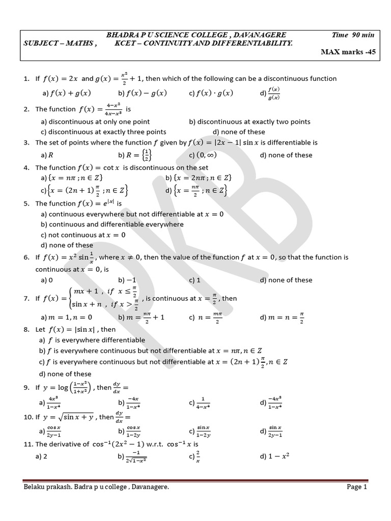 Continuity and Differentiability | PDF