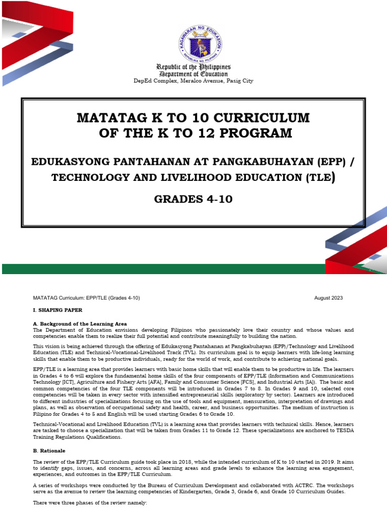 EPP/TLE Curriculum Guide for Grades 4-10 | PDF | Educational Technology ...