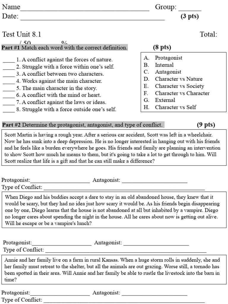 8th Test Types of Conflict | PDF
