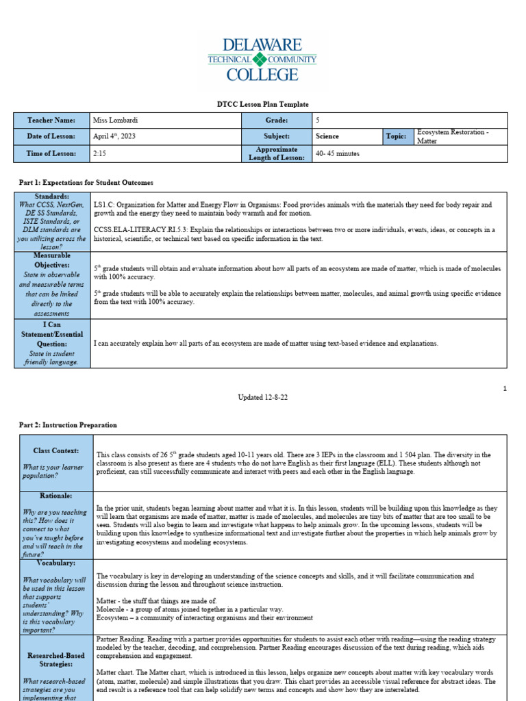 Science Lesson Plan Completed | PDF | Reading Comprehension | Vocabulary