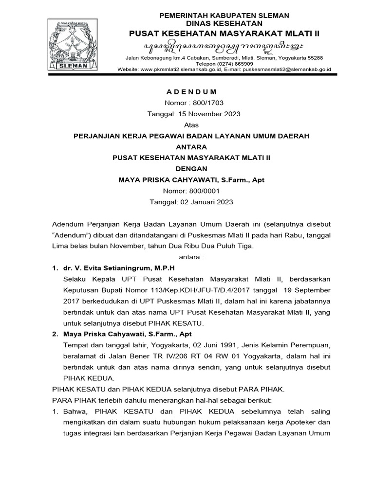 Adendum PKS BLUD Maya 2023 | PDF | Ilmu Sosial | Hukum