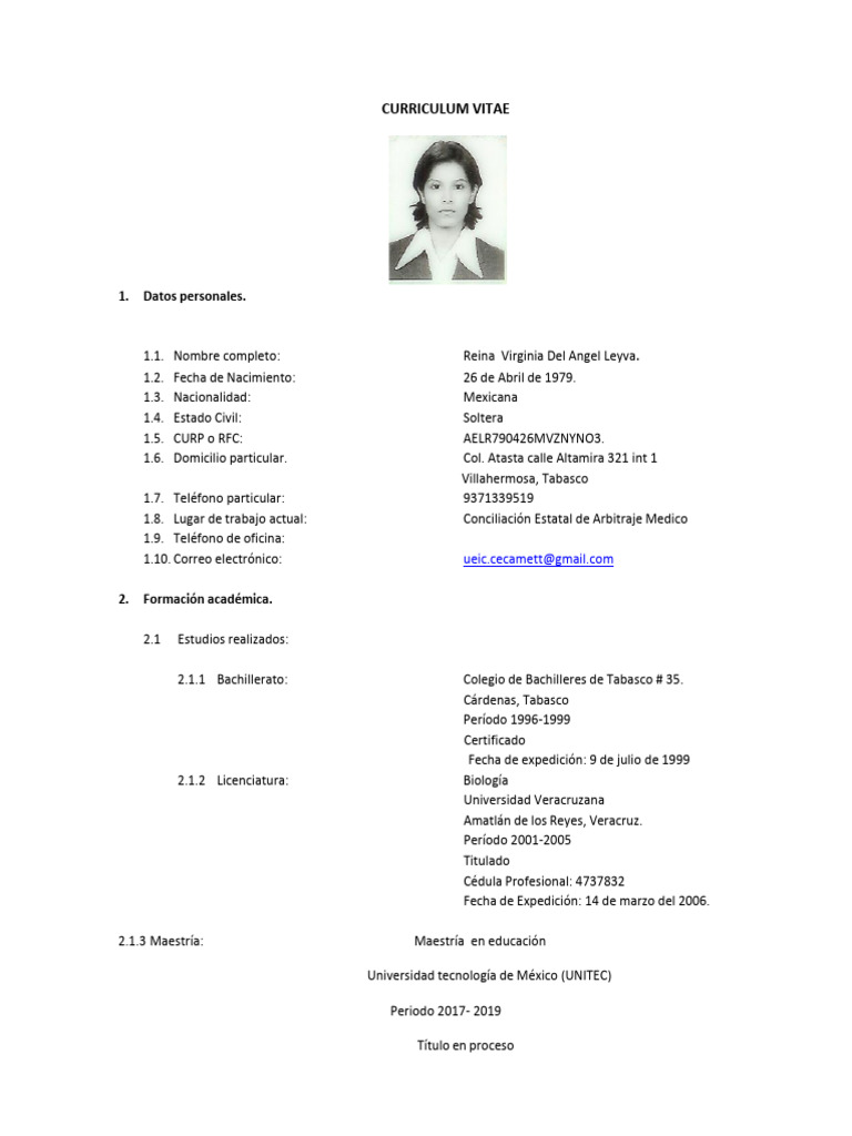 Curriculum Vitae de Reina Virginia Leyva | PDF