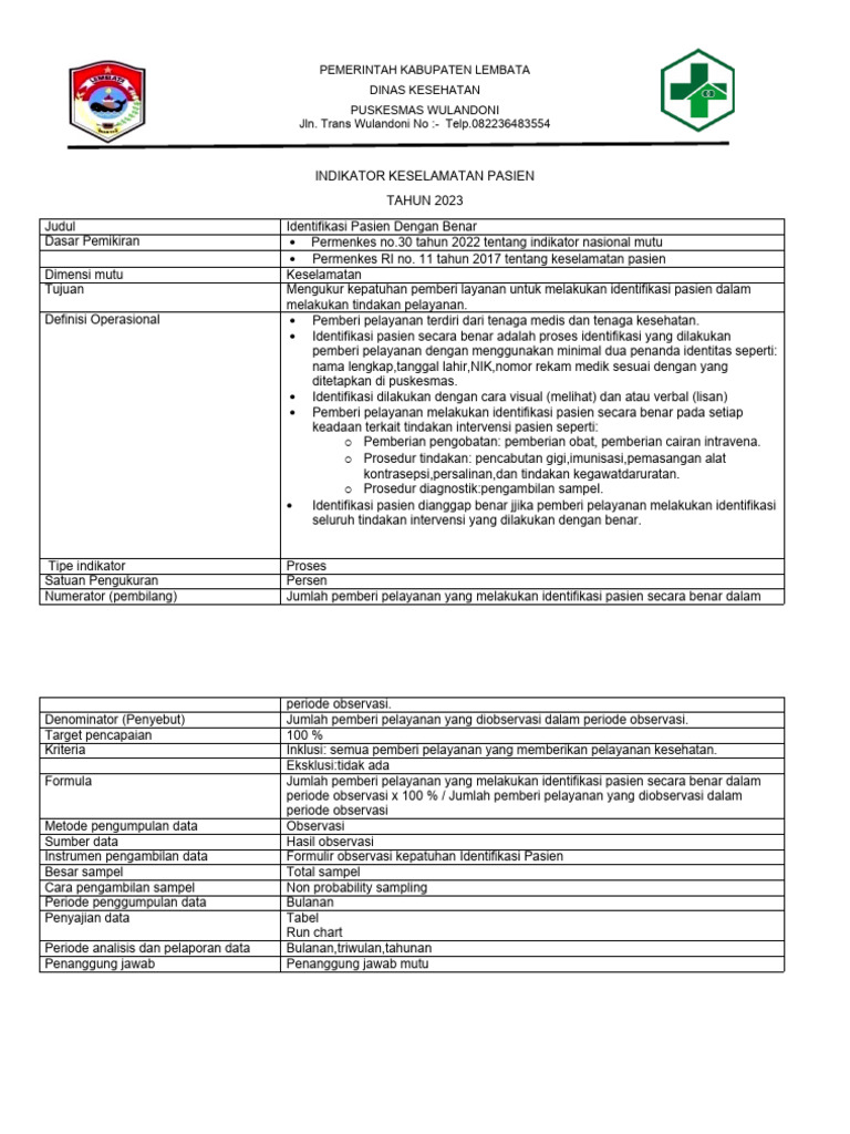 Indikator Keselamatan Pasien 2023 | PDF