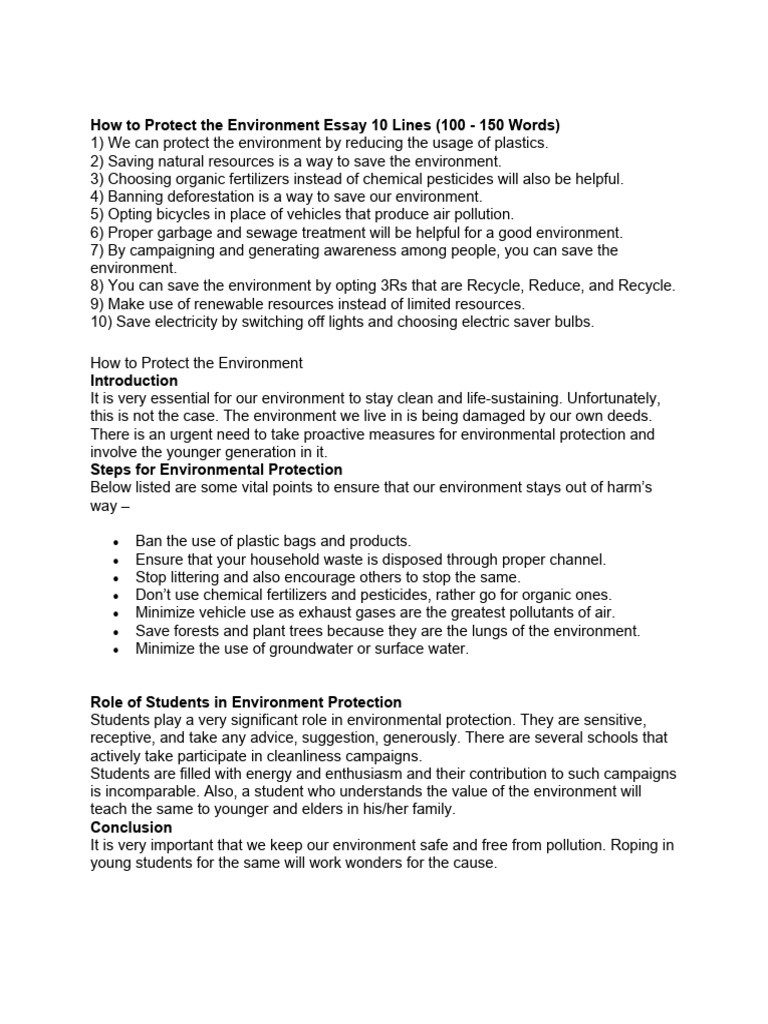 How To Protect The Environment Essay 10 Lines | PDF | Natural ...