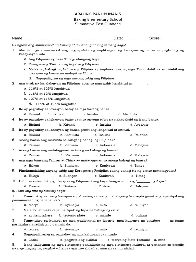 Grade 5 Summative Test in AP Modules 1-3 | PDF