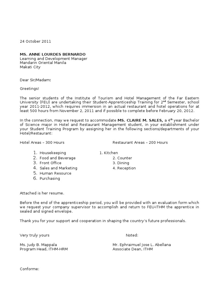 Endorsement Letter | Restaurants | Apprenticeship