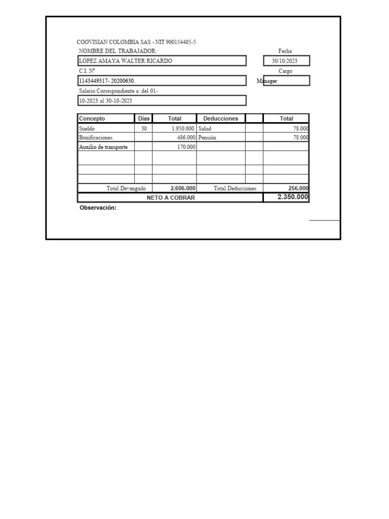 175154789 Modelo Recibo Pago Nomina Quincenal Removed | PDF