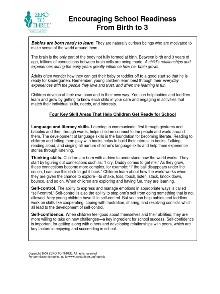 Encouraging School Readiness From Birth To 3 | PDF