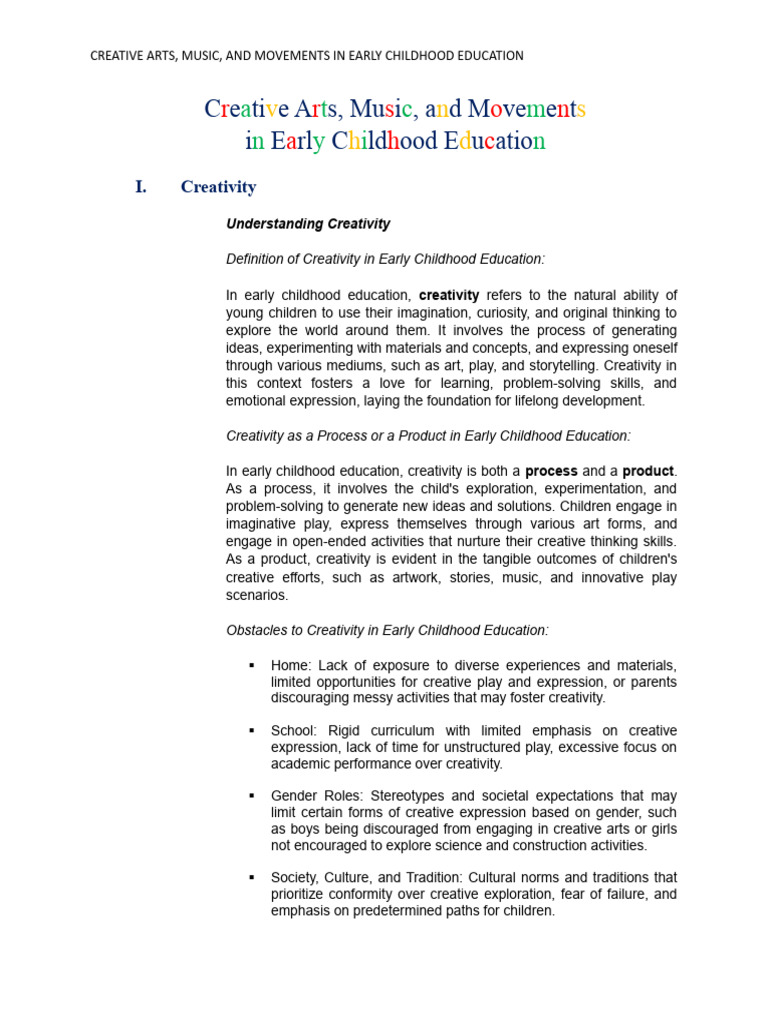 IM - Creative Arts, Music, and Movements in ECE | PDF | Creativity ...