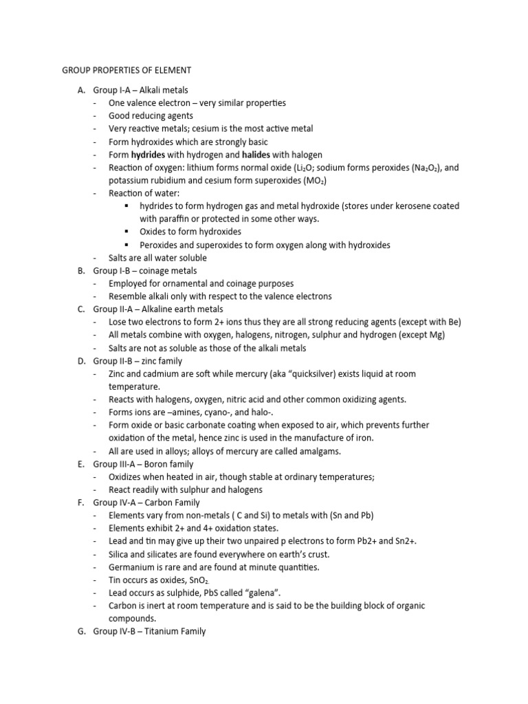 Overview of Element Group Properties | PDF | Metals | Hydroxide