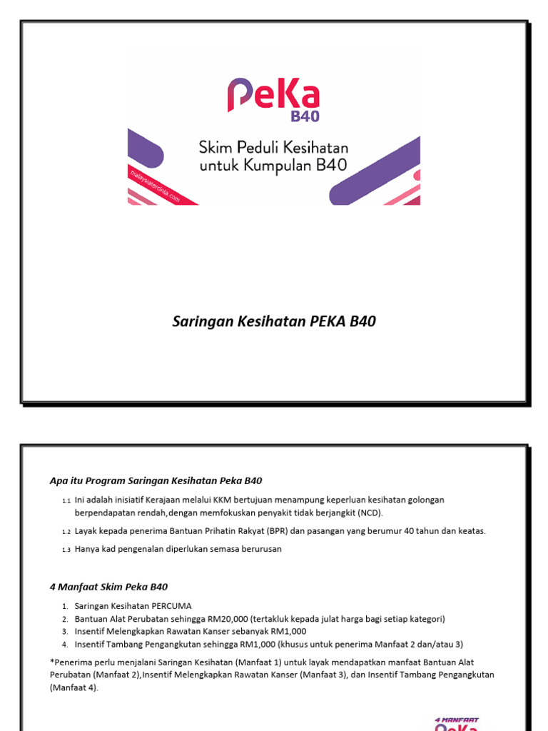 Apa Itu Program Saringan Kesihatan Peka B40 (Umum) | PDF