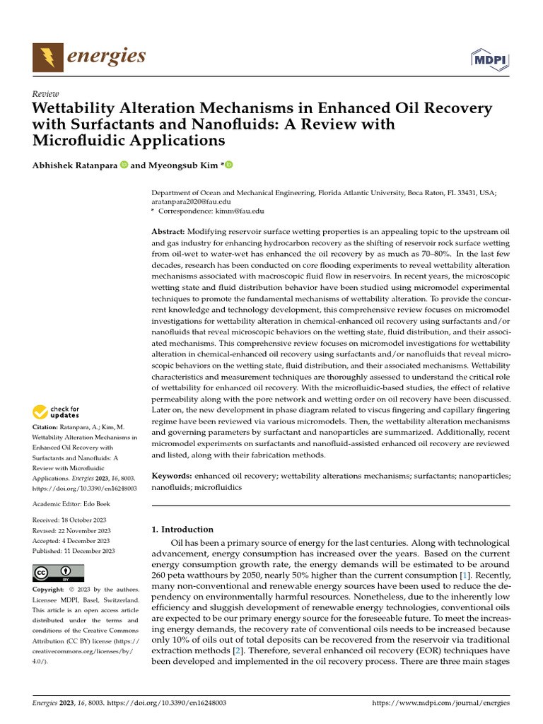 Wettability Alteration Mechanisms in Enhanced Oil Recovery With Surfactants and Nanofluids A ...