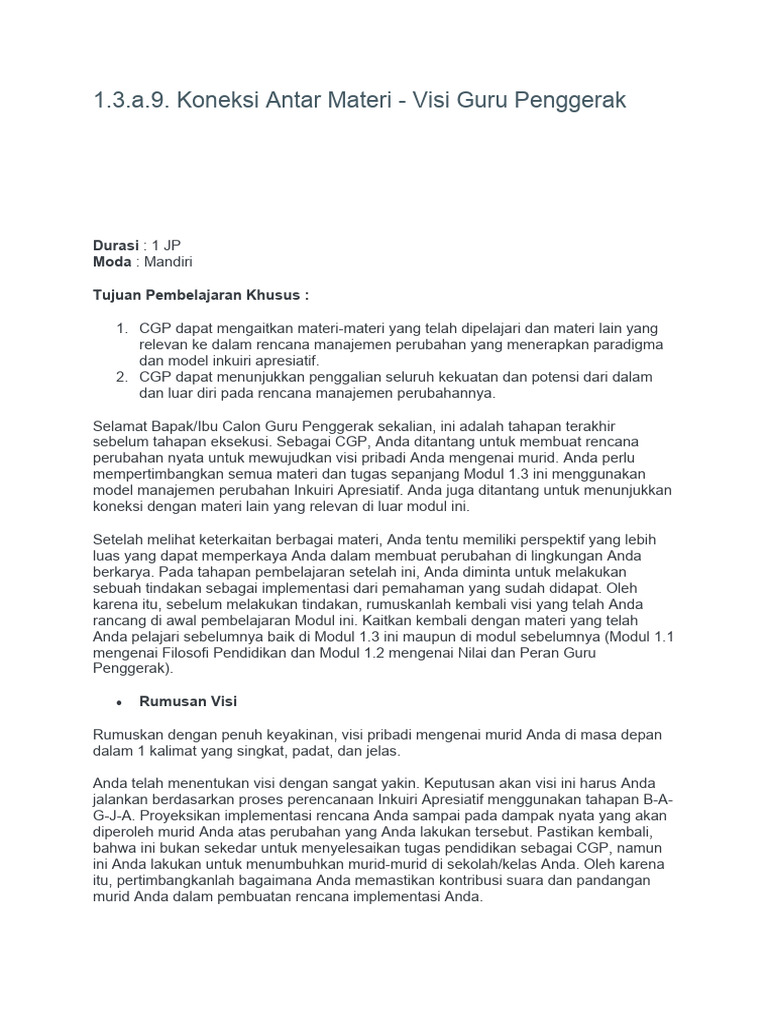 Tugas 1.3 A9 Koneksi Antar Materi | PDF