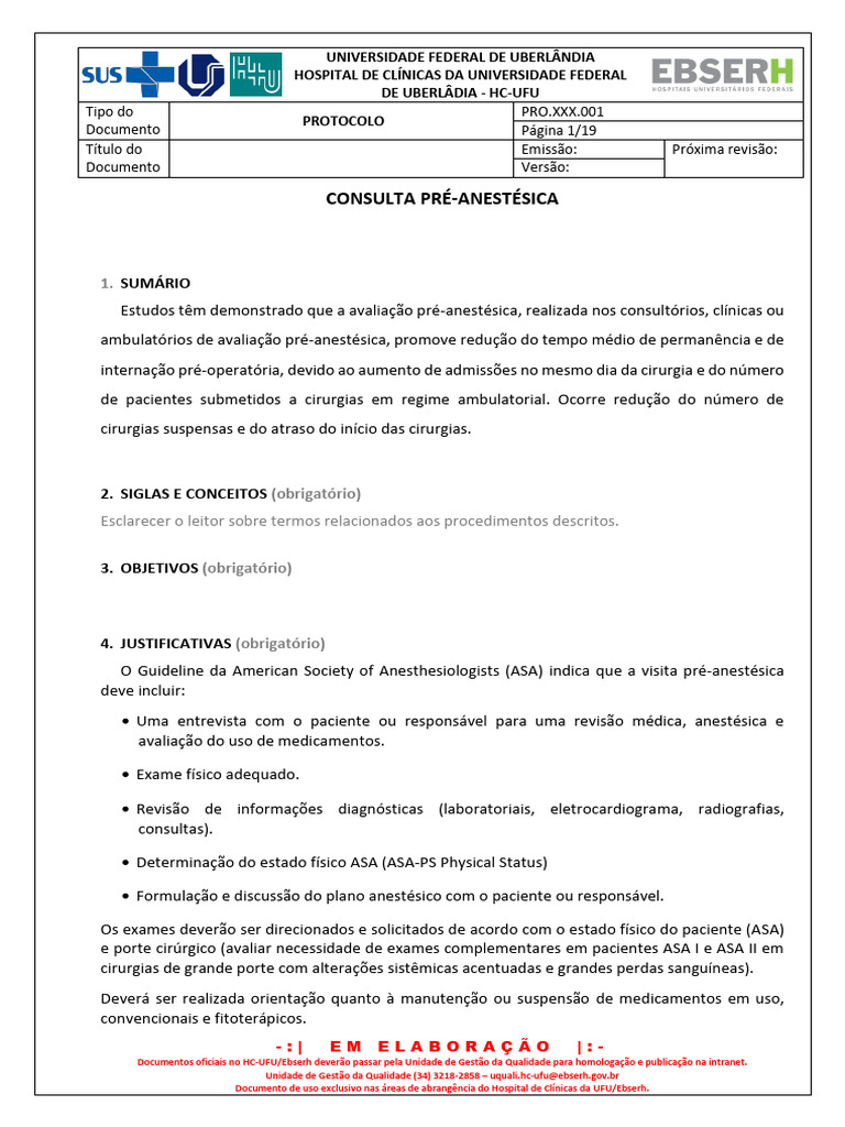 Protocolo Pré Anestésico UFU EBSERH | PDF | Insuficiência cardíaca | Especialidades médicas