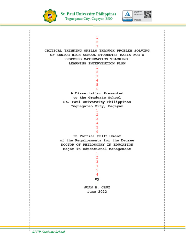 SPUP Thesis - Dissertation Format (AY 2022 - 2023) Sample | PDF | Critical Thinking | Thought