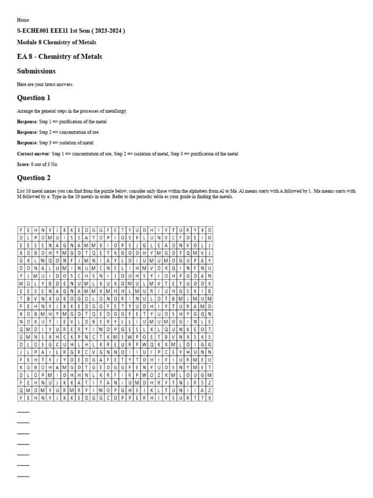 Chemistry of Metals Quiz Review | PDF
