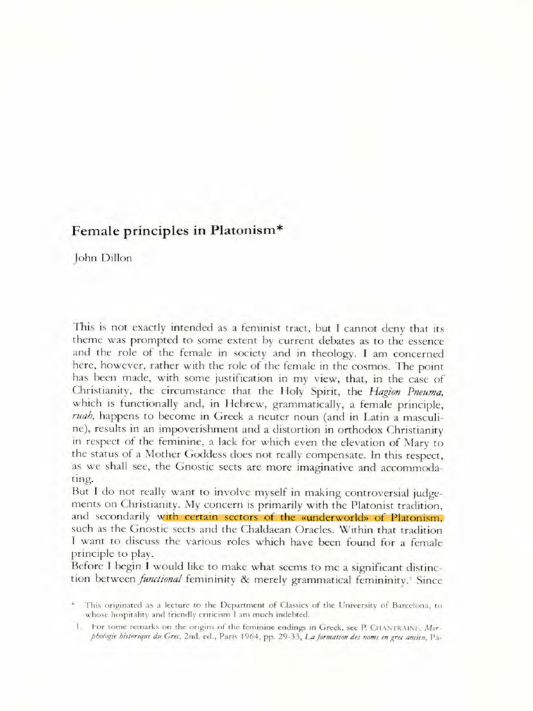 Female Principles in Platonism | PDF | Platonism | Nous