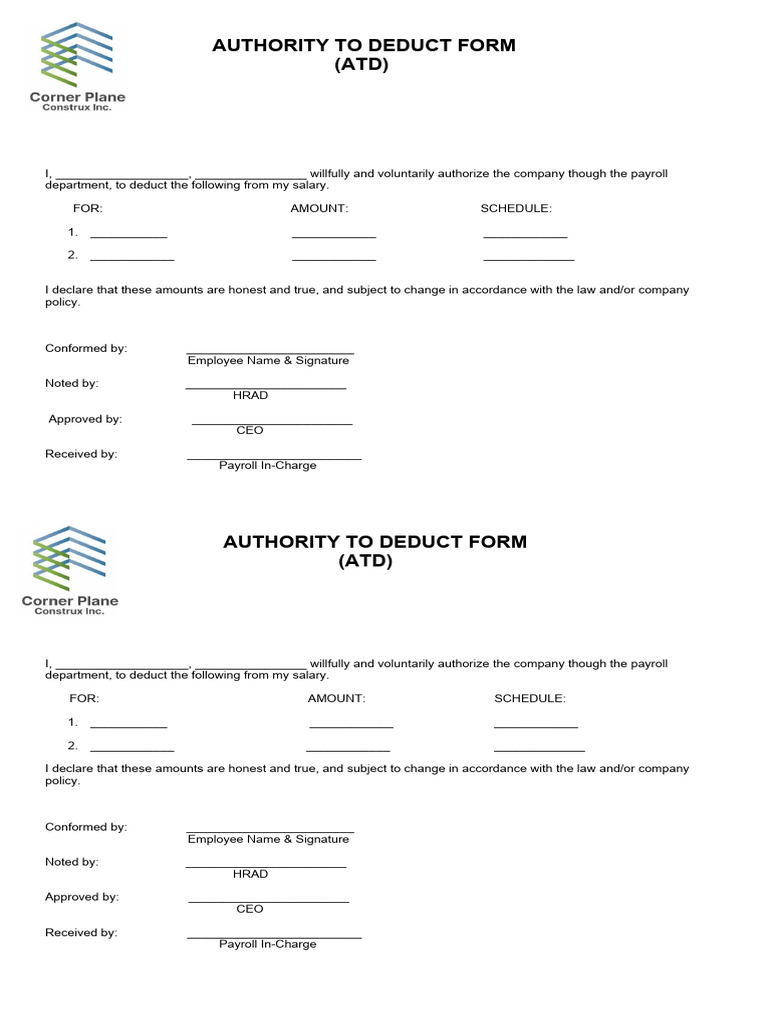 Authority To Deduct Form (ATD) | PDF