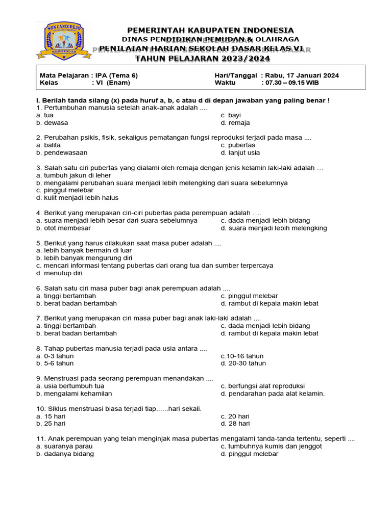 Soal Tematik Kelas 6 Tema 6 Mapel IPA | PDF