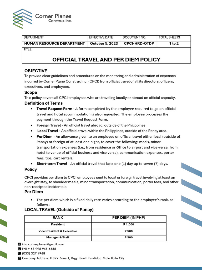 Travel&per Diem Policy2023 | PDF