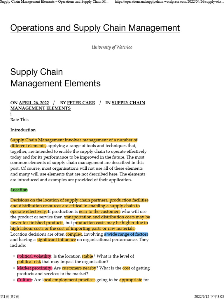 Supply Chain Management Elements - Operations and Supply Chain ...